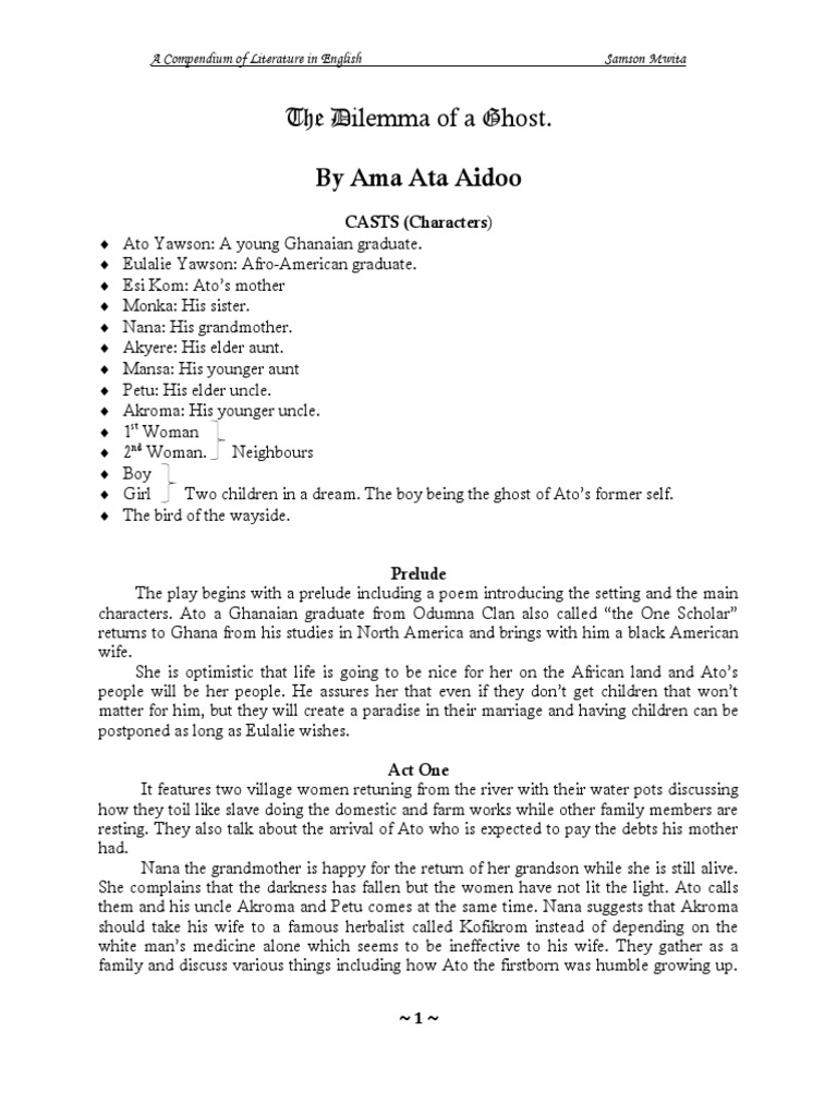 The Dilemma Of A Ghost Pdf Marriage Monologue