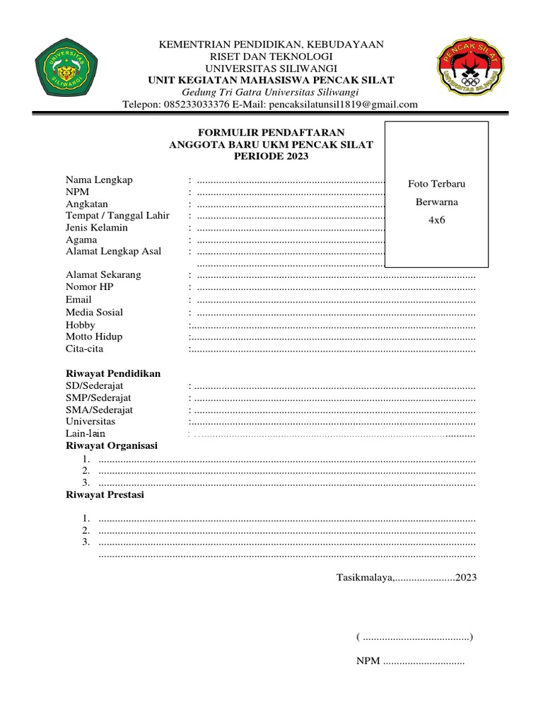 Formulir Pendaftaran Anggota Baru 2023 | PDF
