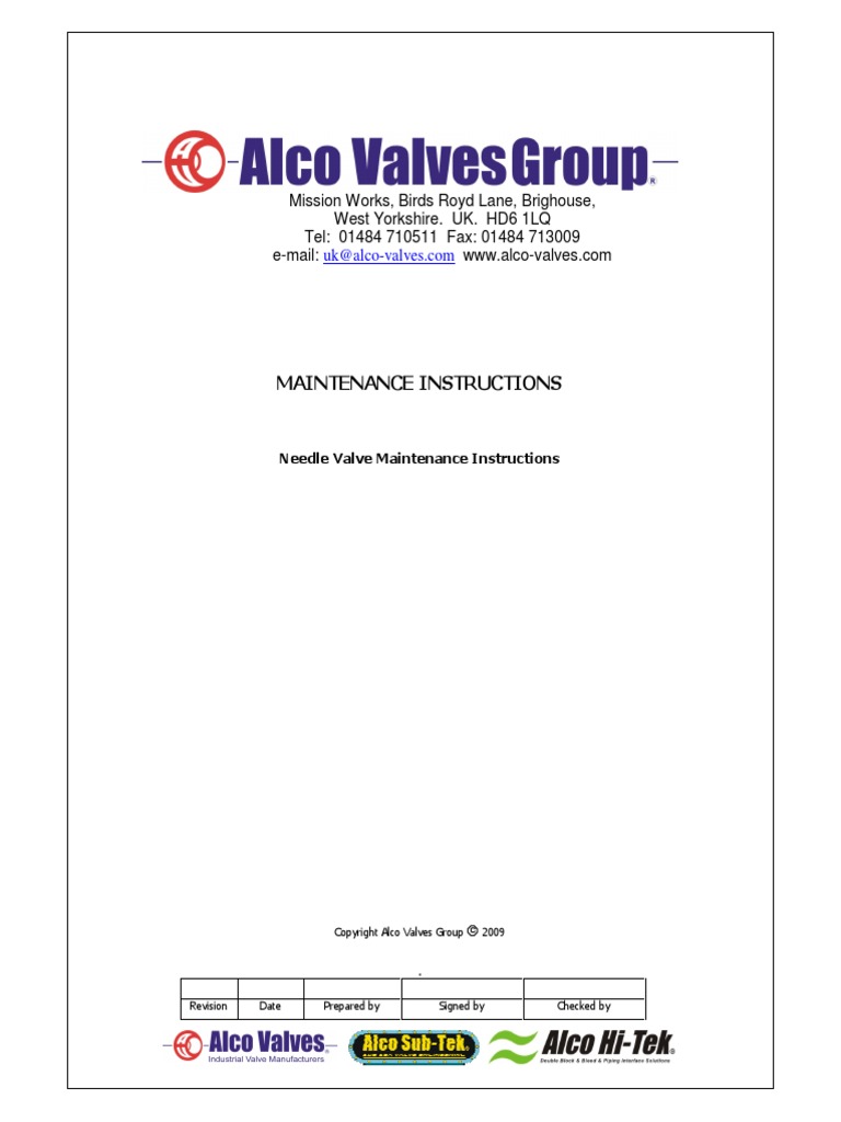 Needle Valve Maintenance Instructions - Alco Valves PM-221 | PDF ...