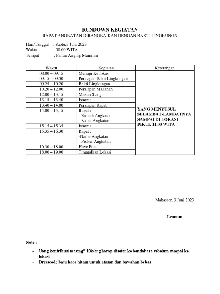 Rundown Kegiatan | PDF