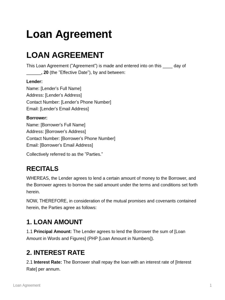Loan Agreement | PDF | Loans | Interest