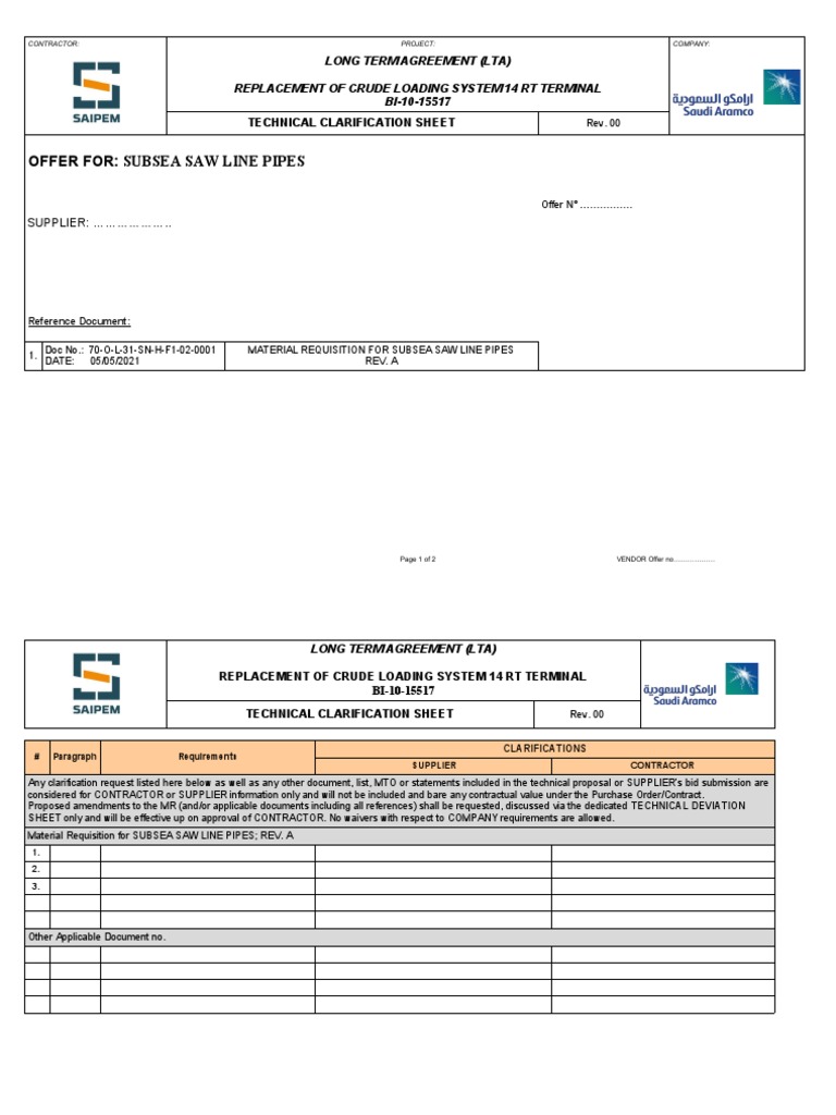 ATTACHMENT 4 - Technical Clarification Sheet | PDF | Business
