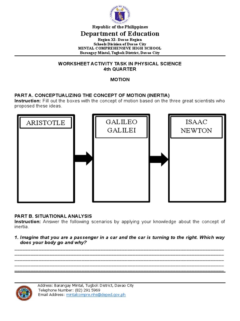 Physical Science Motion Worksheet | PDF | Force | Inertia