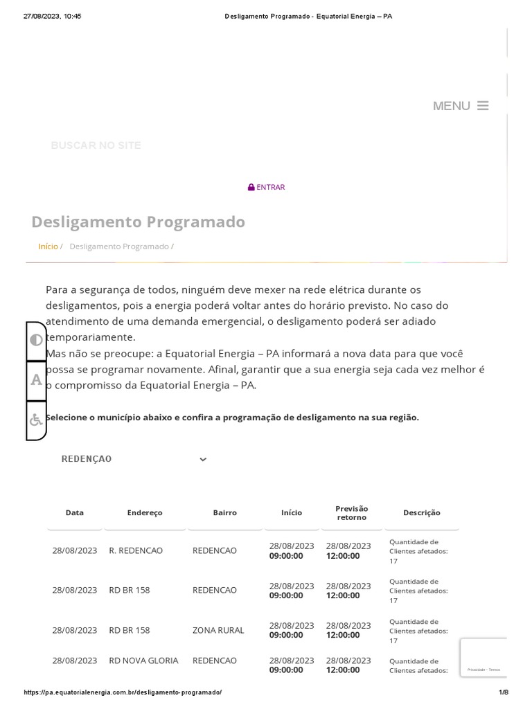 Desligamento Programado - Equatorial Energia - PA 3 | PDF