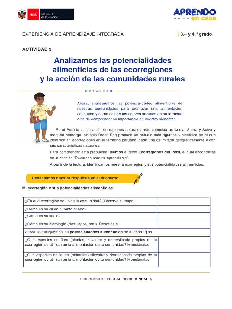 Exp1 Ebr Secundaria 3y4 Exploramosyaprendemos Actividad3 | PDF | Perú | Biodiversidad