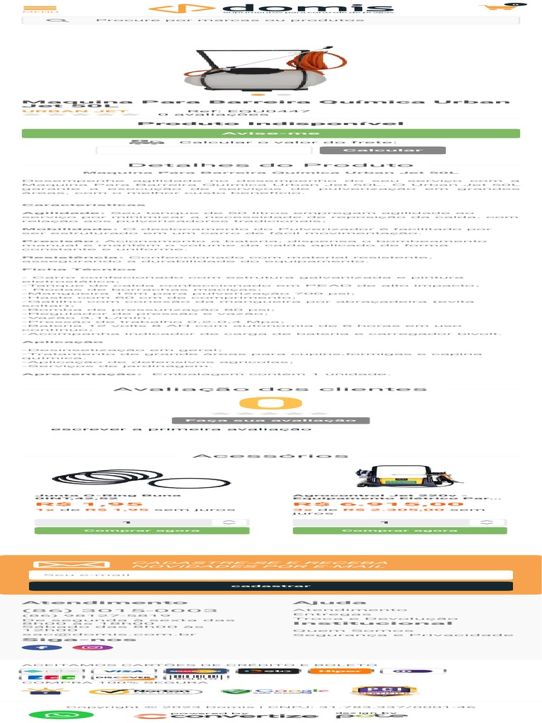 Maquina para Barreira Química Urban Jet 50L Domis | PDF | Ciências Físicas