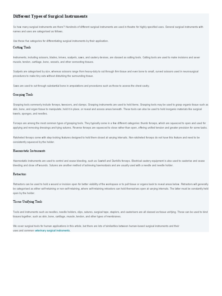 Types and Uses of Surgical Instruments | PDF | Surgery | Medical ...