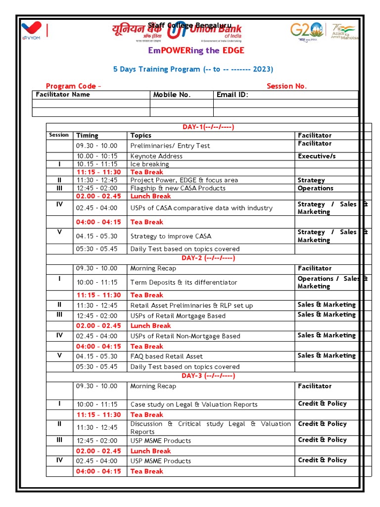 Time Table For Training Program On EmPOWER Edge | Download Free PDF | Financial Markets | Banking
