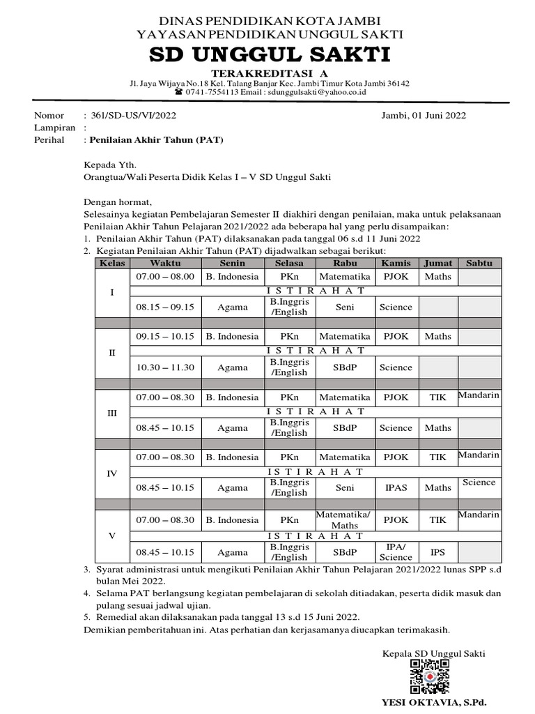 Pemberitahuan PAT 2021-2022 | PDF