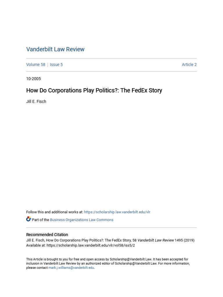 FedEx's Role in Corporate Politics | PDF | Campaign Finance In The ...