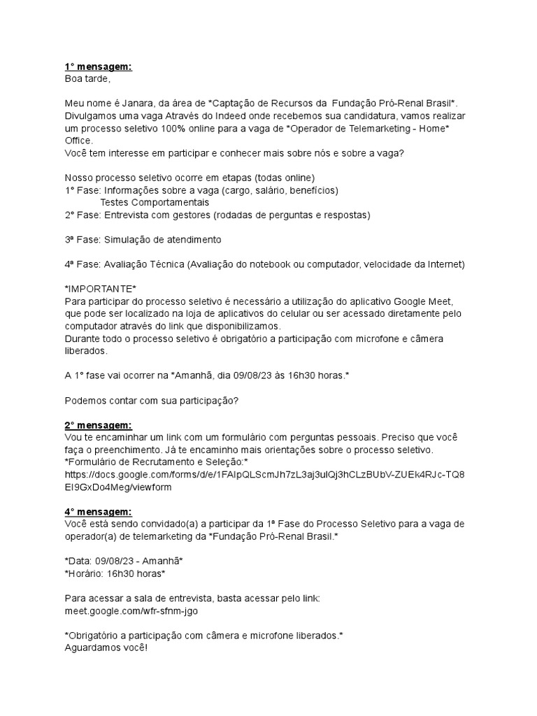 Script para Agendamento de Entrevista | PDF