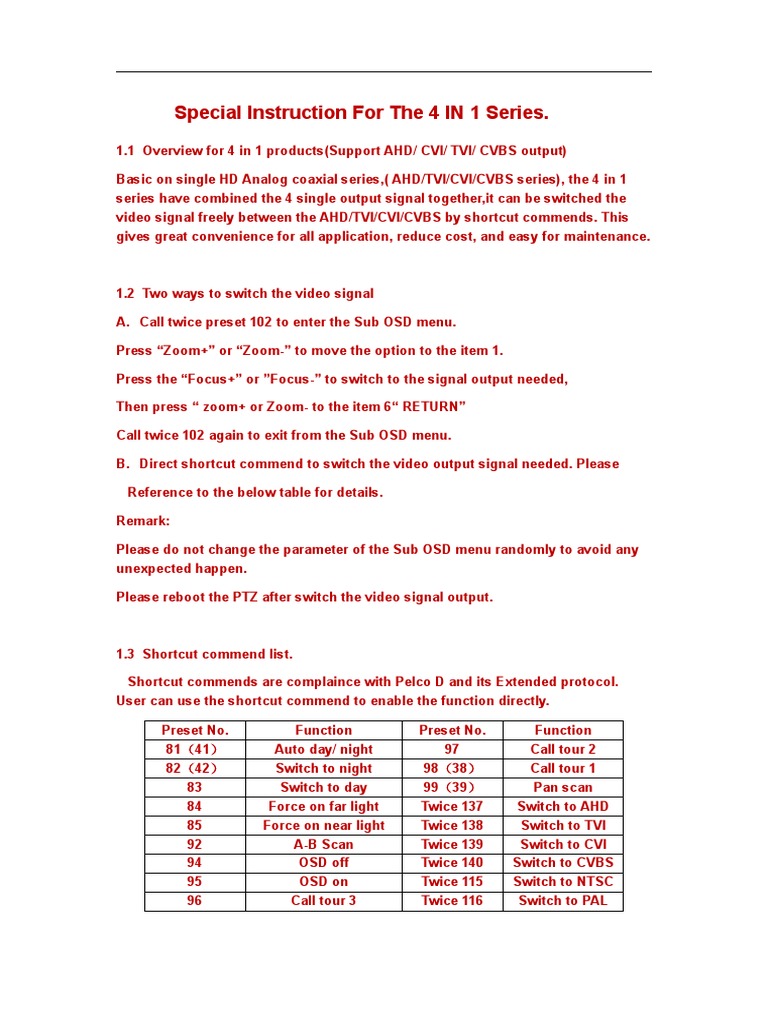 4-in-1 Video Signal Switching Guide | PDF