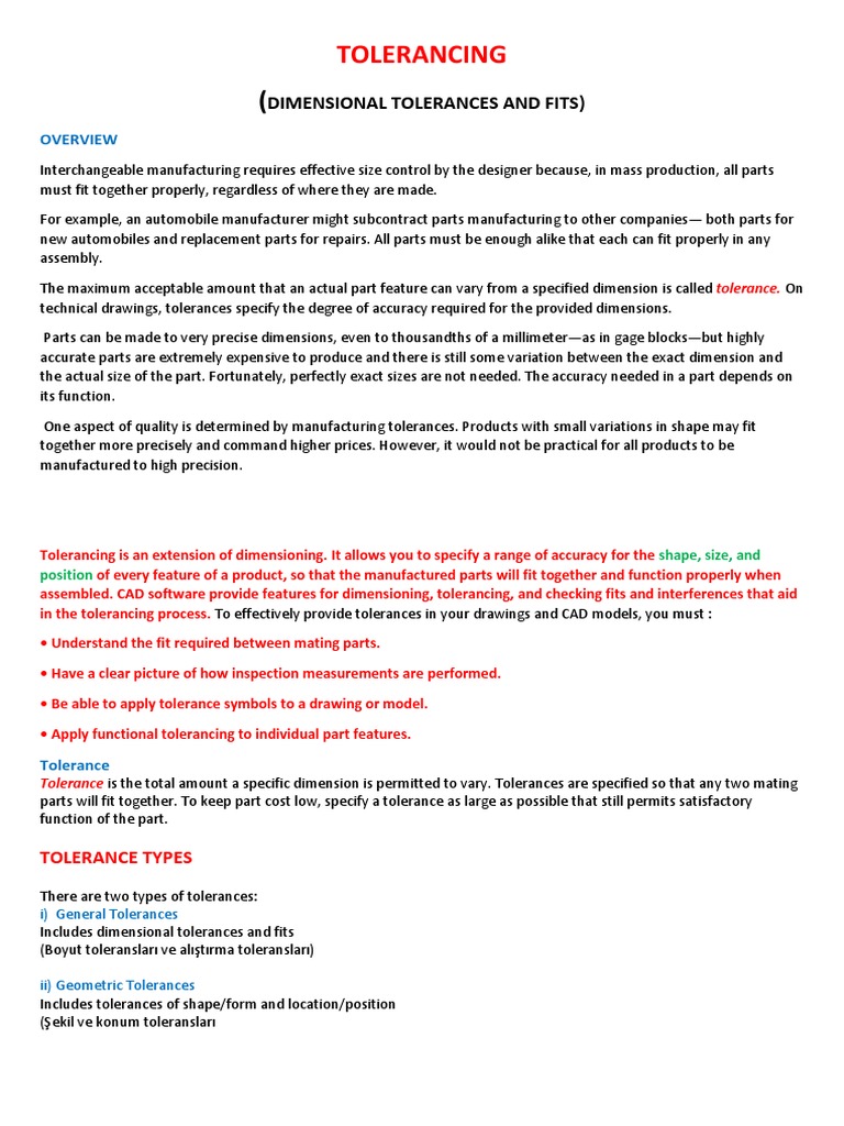 TOLERANCING (Dimensional Tolerances and Fits) | PDF | Engineering ...