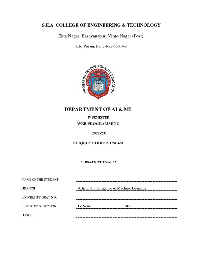 Web Programming Lab Manual | PDF | World Wide Web | Internet & Web