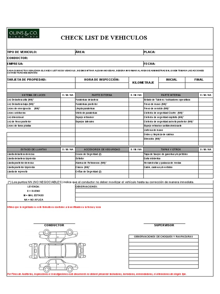 Check List de Vehiculos | PDF | Bienes manufacturados | Coche