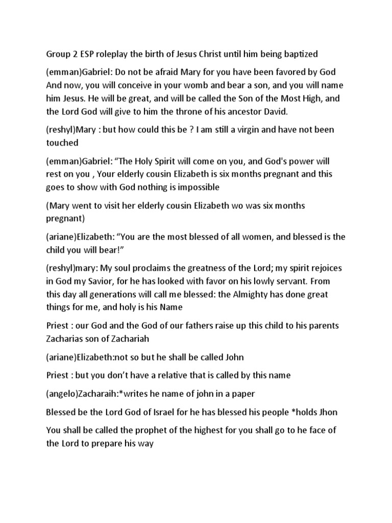 Group 2 ESP Roleplay The Birth of Jesus Christ Until Him Being Baptized ...