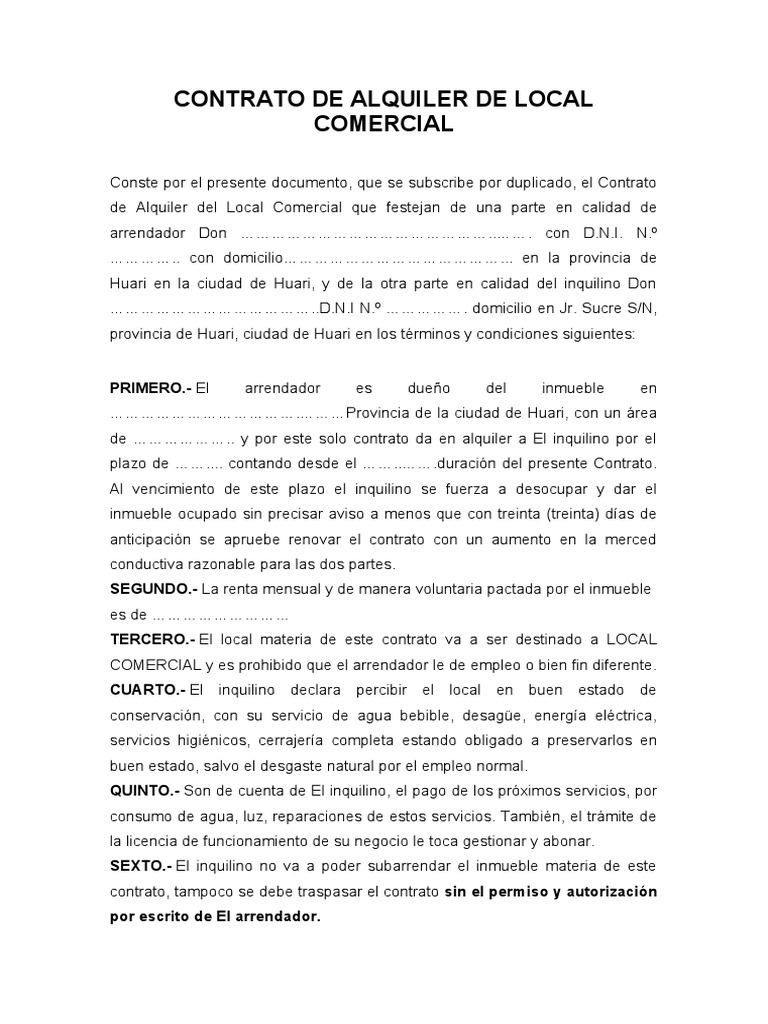 Modelo de Contrato de Alquiler de Local Simple | PDF
