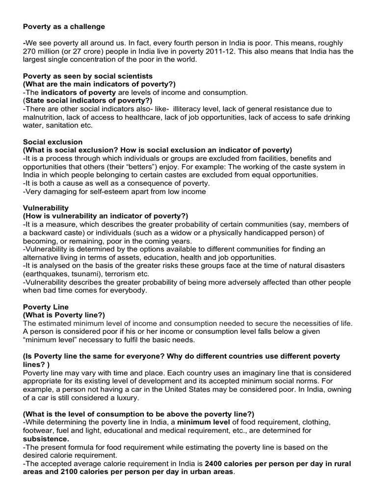 Notes - Poverty As A Challenge | PDF | Poverty | Poverty & Homelessness