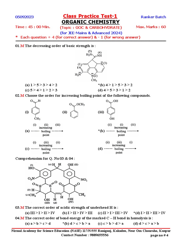 Answer Class Practice Test-01 GOC & Carbohydrate | PDF | Glucose ...