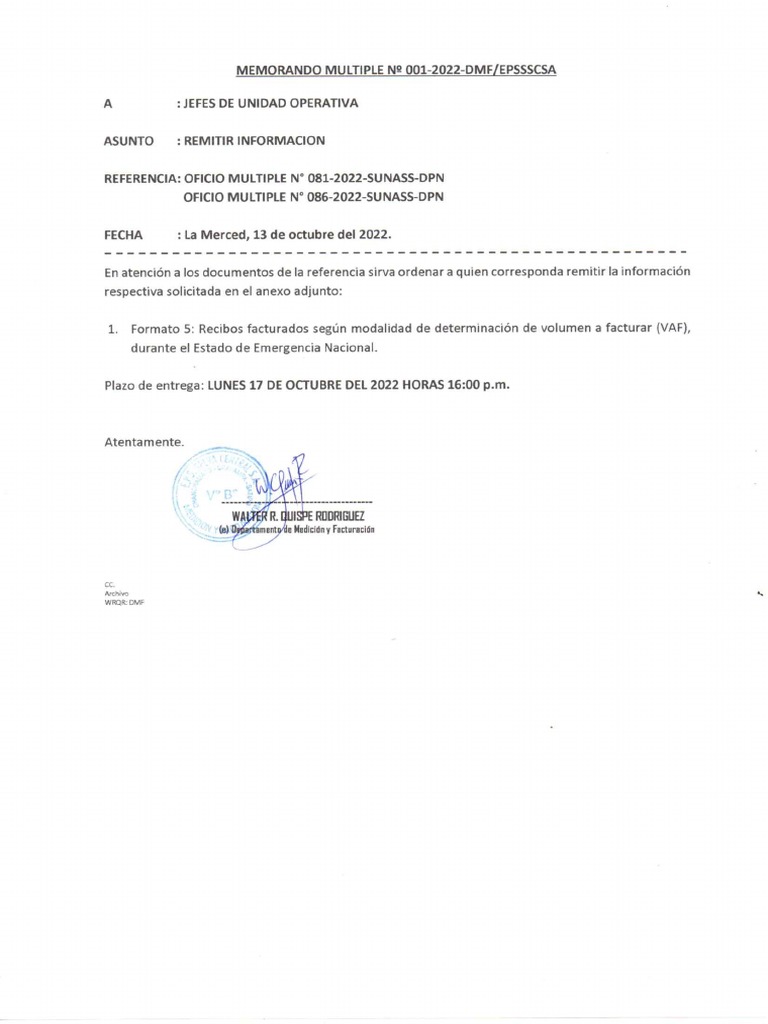 Memorando Múltiple #001-2022-DMF | PDF