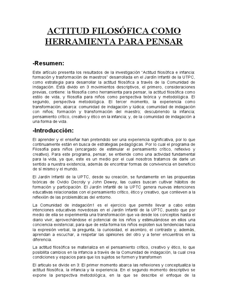 Actitud Filosófica Como Herramienta para Pensar | PDF | Pensamiento ...