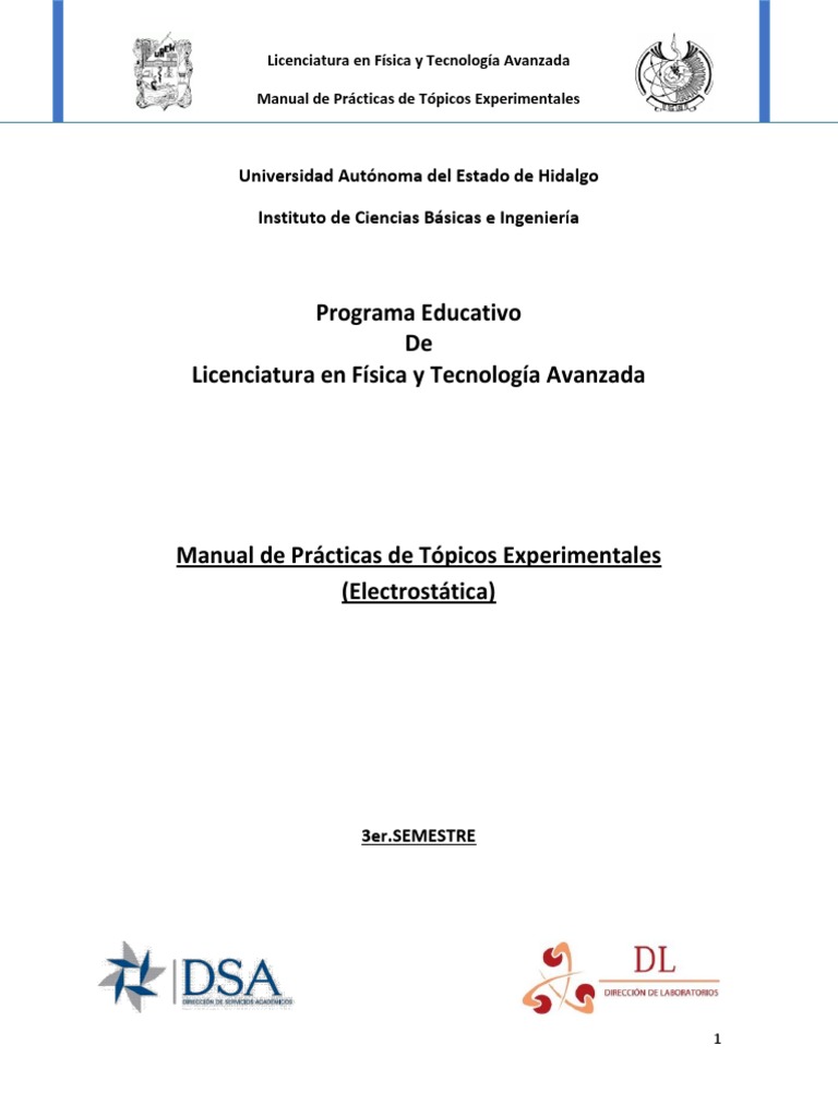 Manual de Prácticas de Tópicos Experimentales - (Electrostática) - UCL | PDF | Carga eléctrica ...