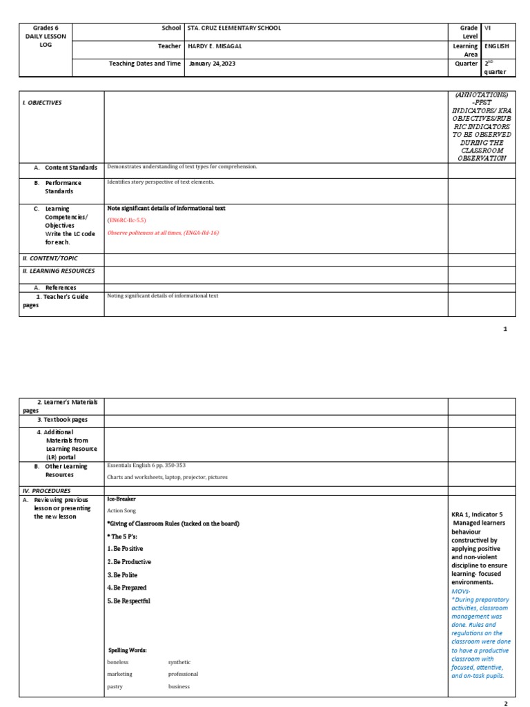 Noting Significant Details in English 6 | PDF | Anger | Learning