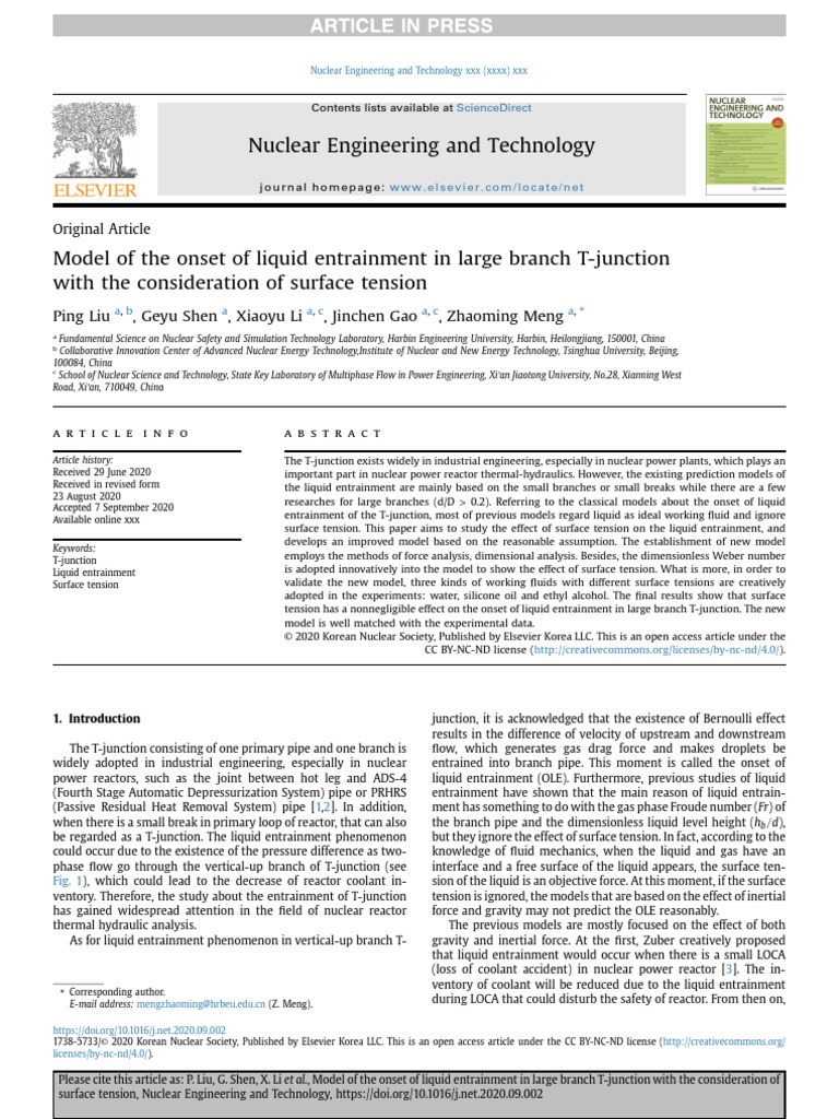 Model of The Onset of Liquid Entrainment in Large | PDF | Surface ...