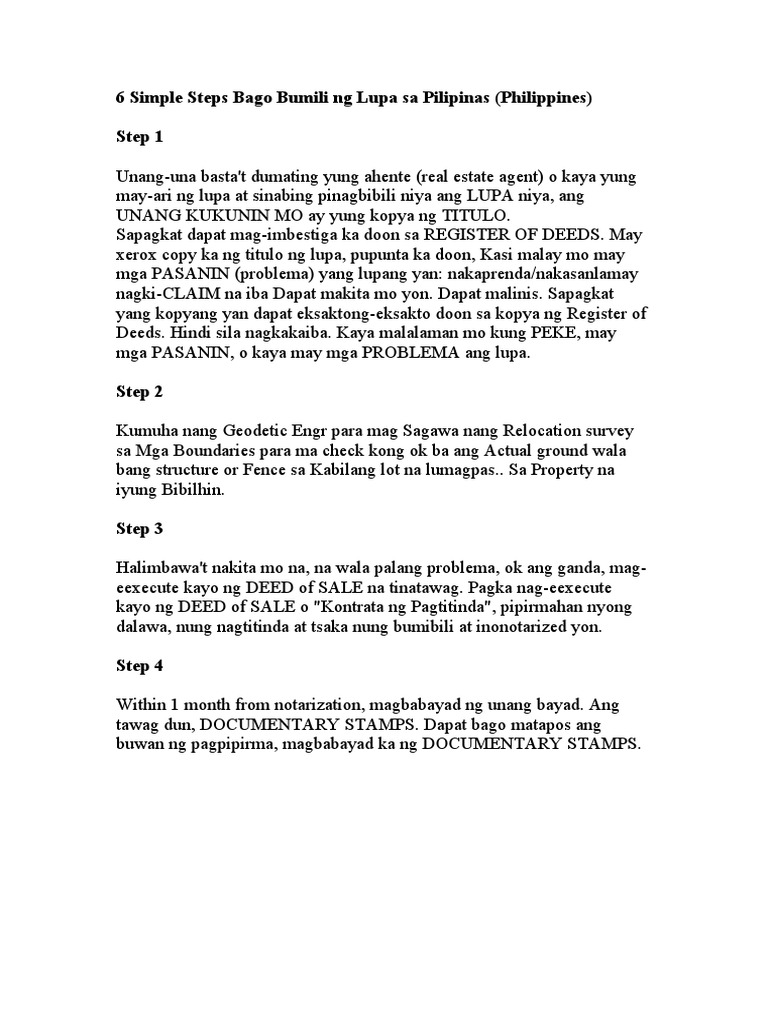 6 Simple Steps Bago Bumili NG Lupa Sa Pilipinas | PDF