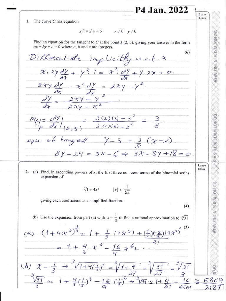 P4 Jan. 2022 Model Answers | PDF | Mathematical Objects | Mathematical ...