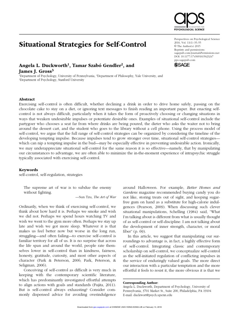 Situational Strategies For Self Control | PDF | Self Control | Self-Management