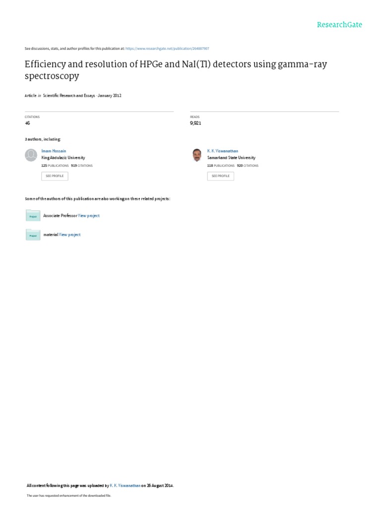 Efficiency and Resolution of HPGe and NaITl Detection | PDF ...