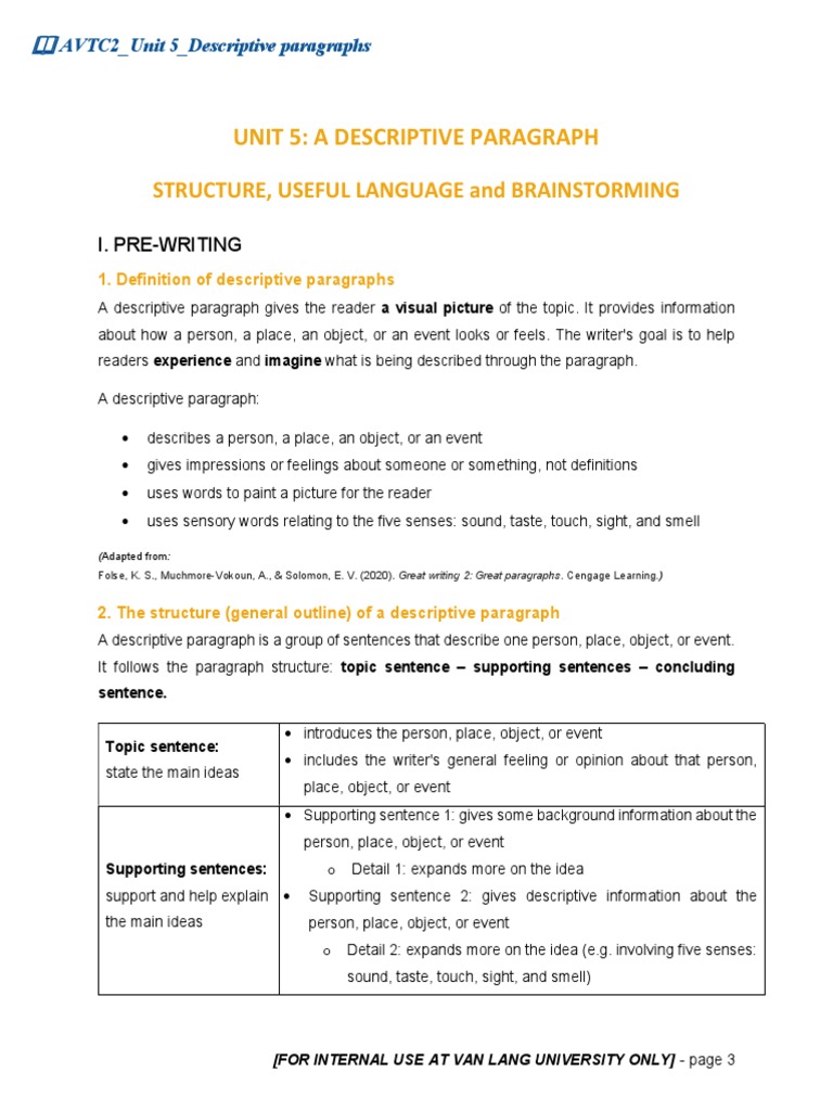Descriptive Paragraph Writing Guide | PDF | Taste | Senses