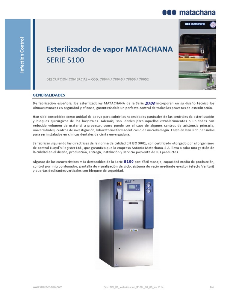 Esterilizador Matachana Serie S100 | PDF | Calidad (comercial)