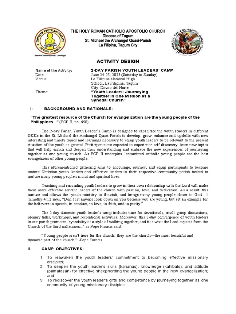 Activity Design Leaders Camp Final 1 | PDF | Mass (Liturgy) | Meal