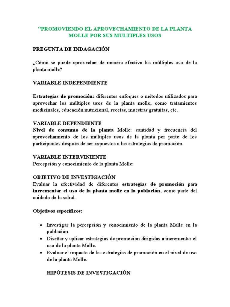 Promoción del Uso de la Planta Molle | PDF | Salud y bienestar