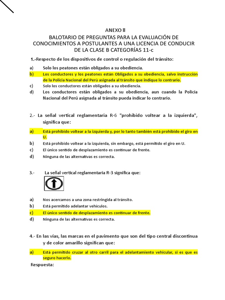 Balotario Clase B Categorías II C PDF | PDF | Semáforo | Intersección (carretera)