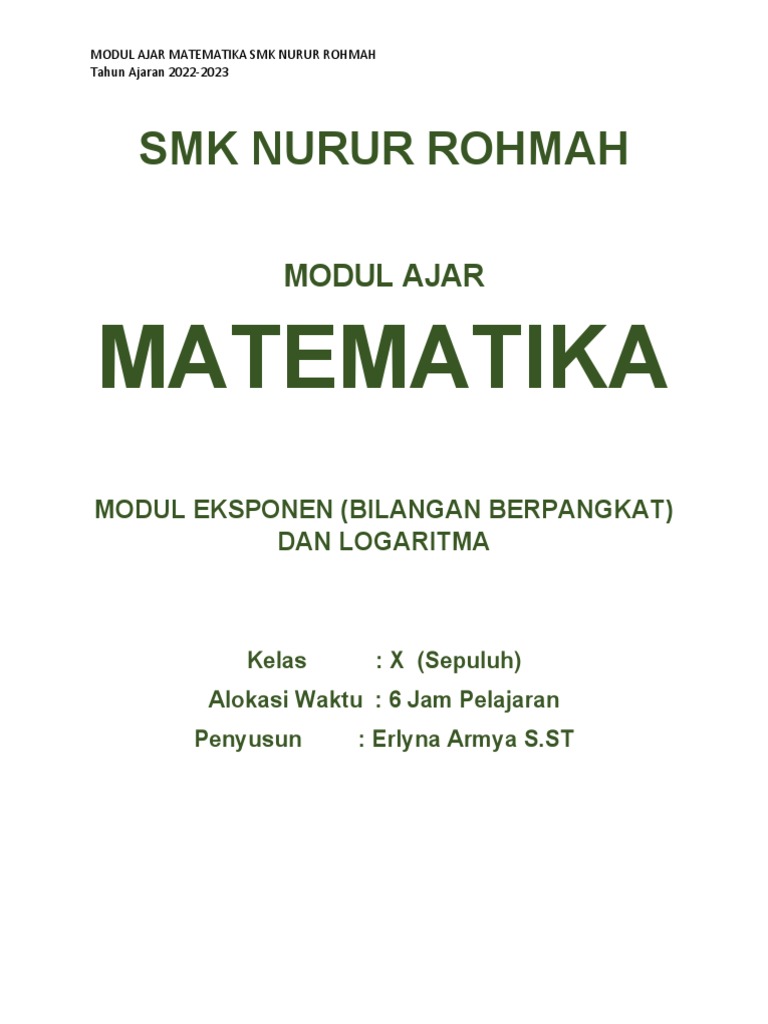 Modul MTK Fase E 01 Eksponen (Bilangan Berpangkat) Dan Logaritma 6 JP | PDF