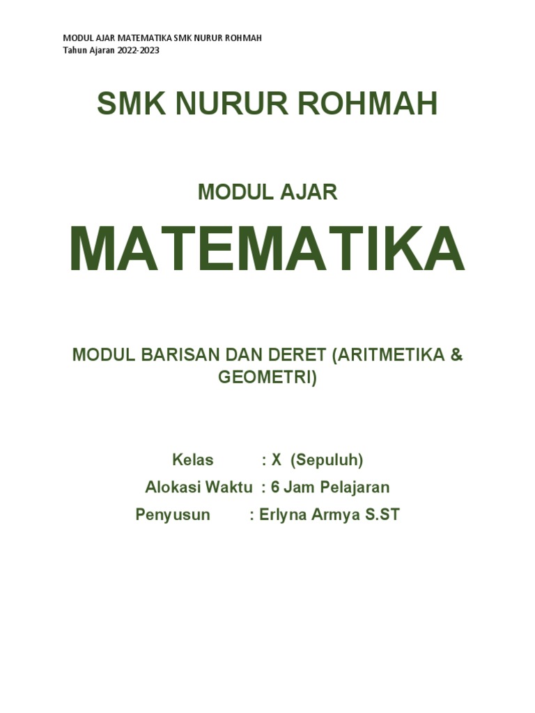 Modul MTK Fase E 02 Barisan Dan Deret (Aritmetika Serta Geometri) 6 JP ...