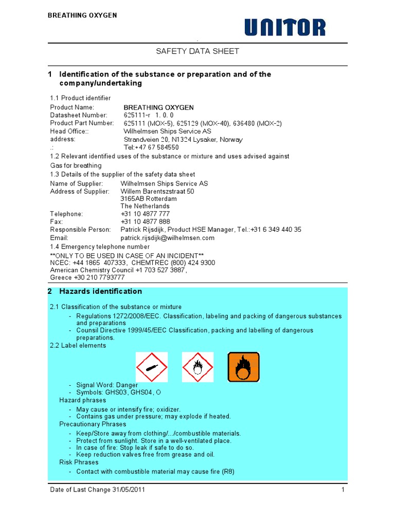 MSDS Breathing Oxygen | PDF | Dangerous Goods | Firefighting