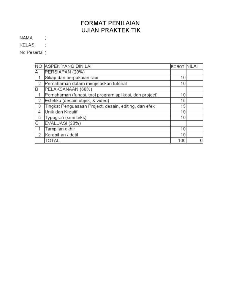FORMAT PENILAIAN UJIAN Praktik SMP | PDF | Seni