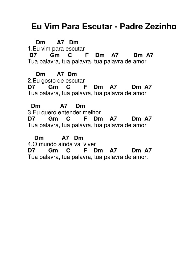 Eu Vim para Escutar - Padre Zezinho (Cifra) | PDF