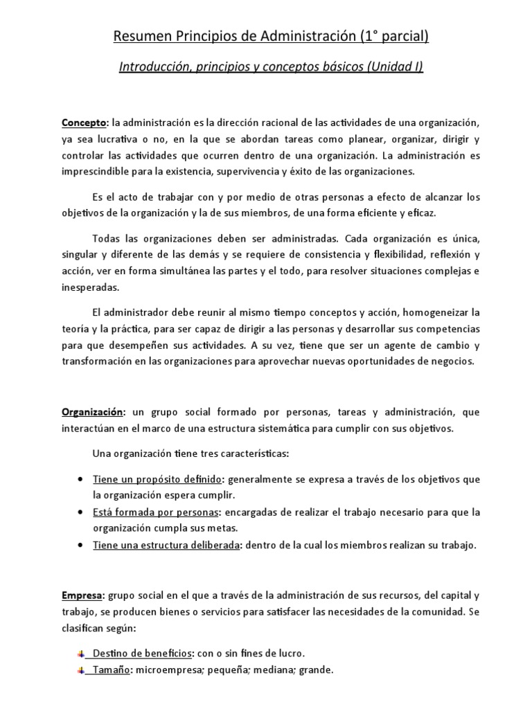 Principios de Administración: Resumen Esencial | PDF | Business | Sistema