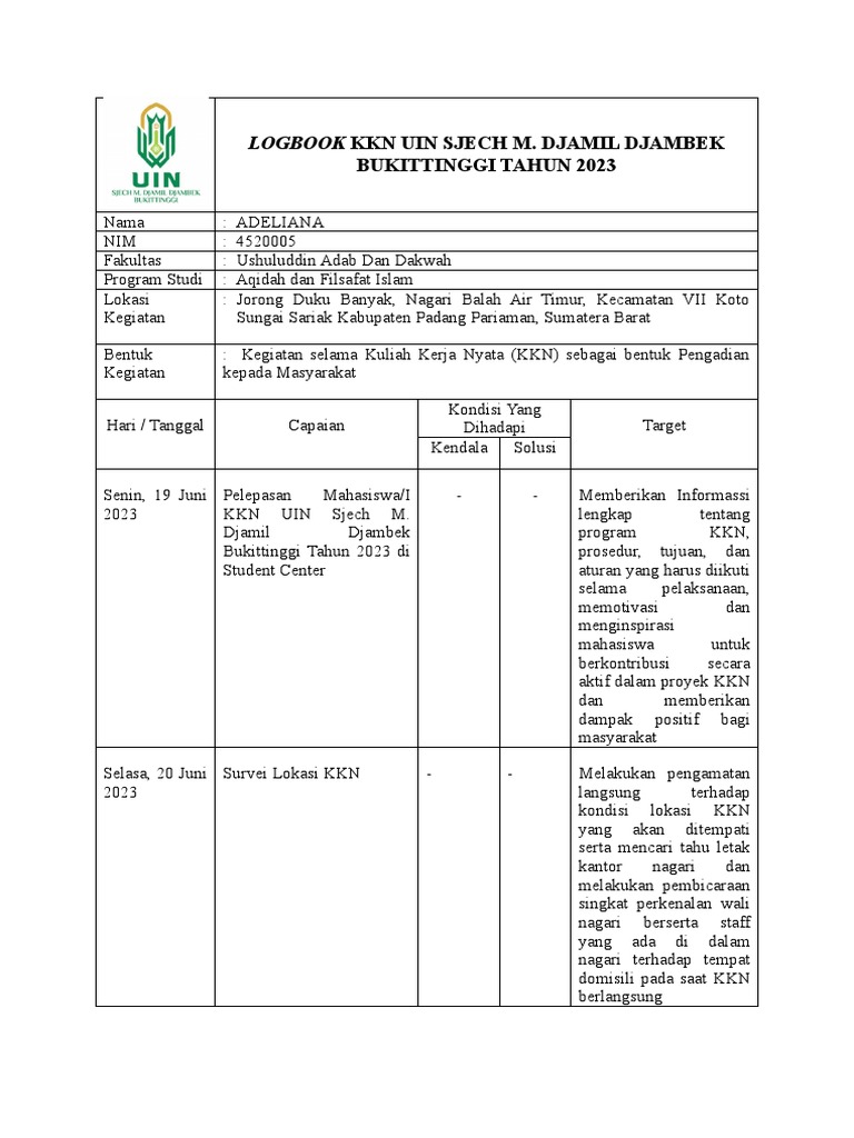 Logbook KKN 2023 di Duku Banyak | PDF