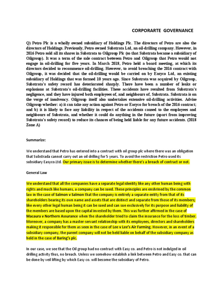 Corporarte Governance Problem Final | PDF | Legal Liability | Tort