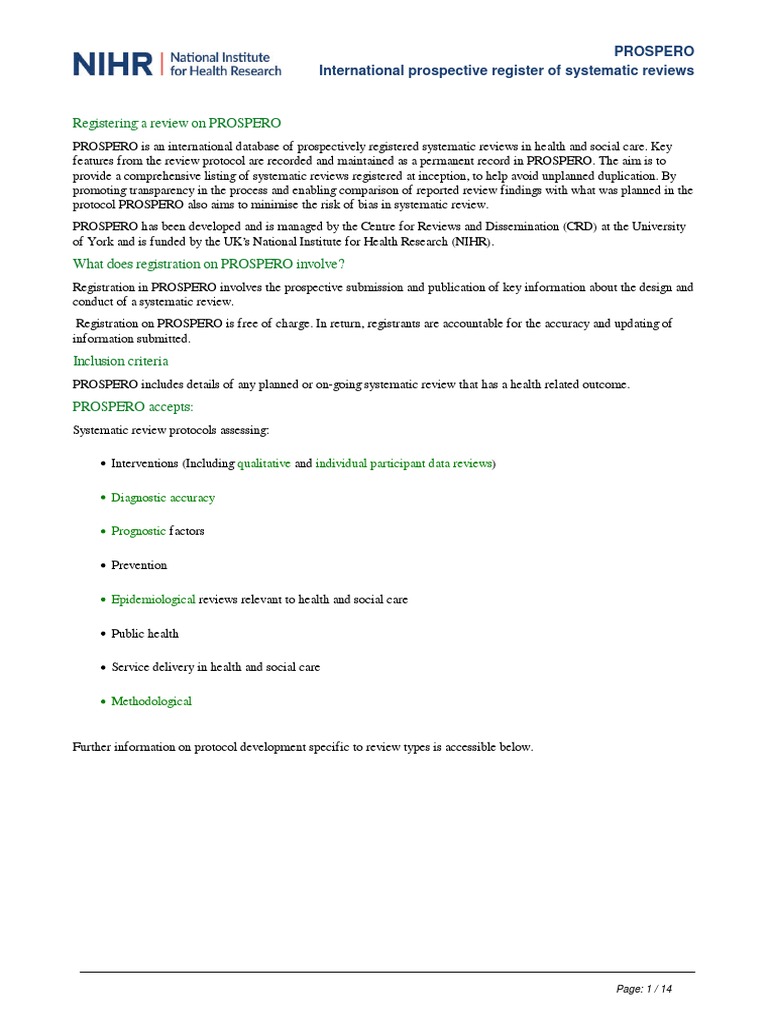 Prospero Guidelines | PDF | Systematic Review