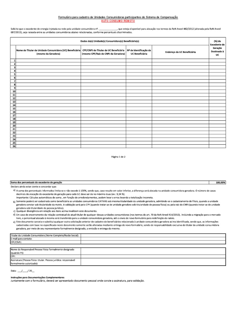 Copel Formulario Autoconsumo | PDF