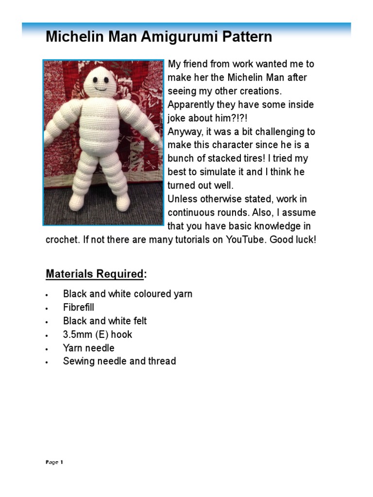 Michelin Man Amigurumi Pattern | PDF | Yarn | Amigurumi