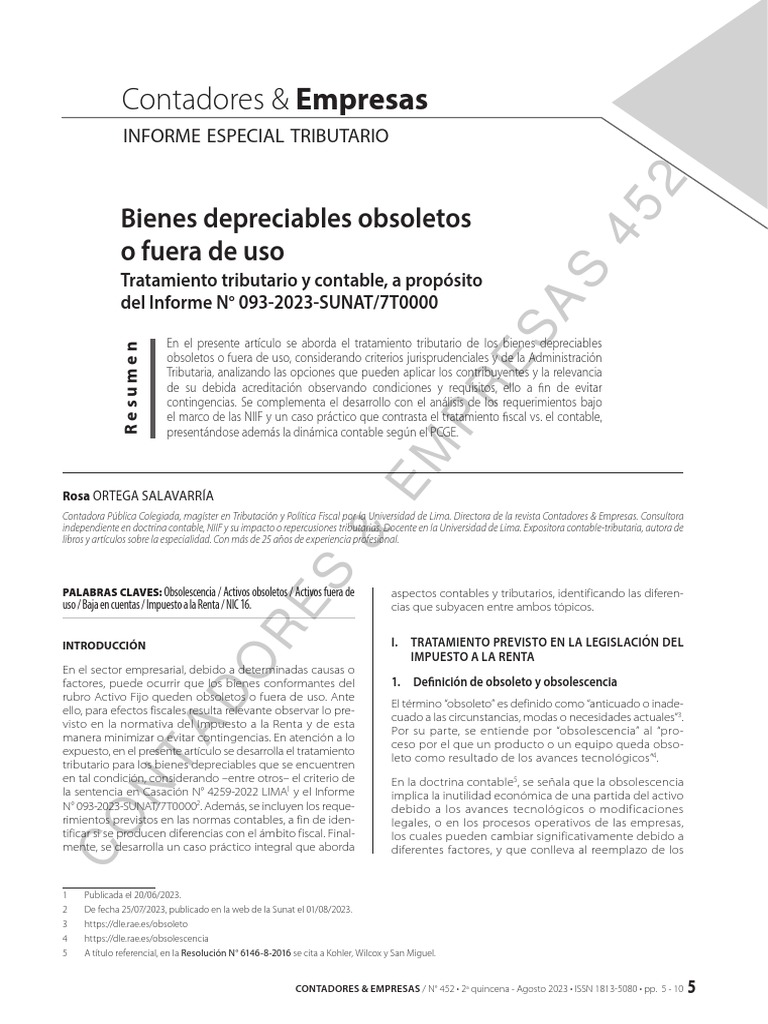 Bienes depreciables obsoletos o fuera de uso (tratamiento tributario y ...