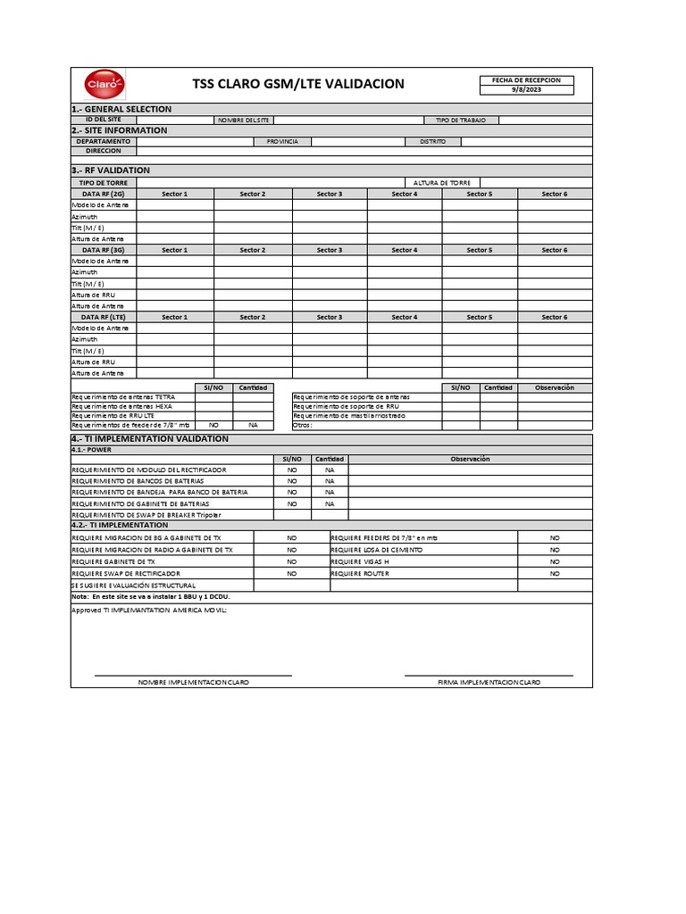 Template TSS | PDF | 3 G | Lte (Telecomunicaciones)